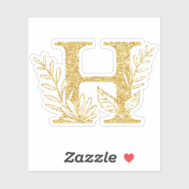 Gold Glitter Monogram Initial H Floral Sticker | Zazzle