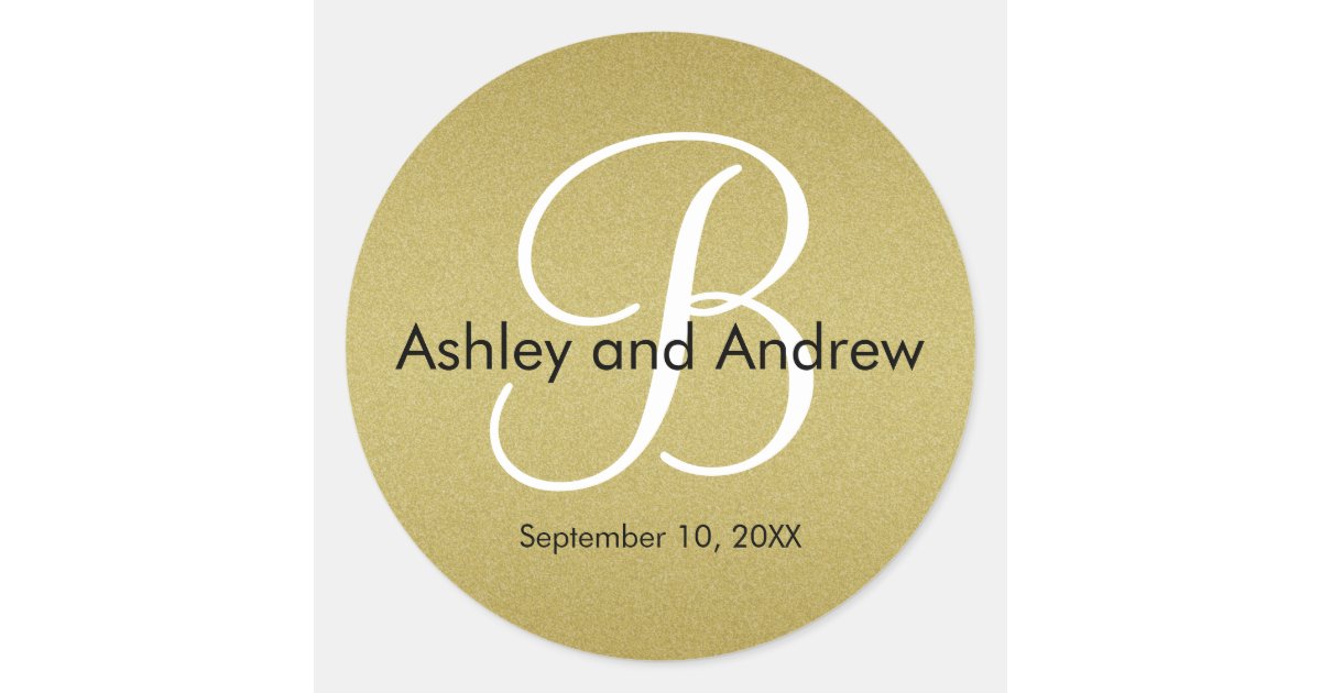 Gold Glitter Monogram Personalized Wedding Sticker | Zazzle