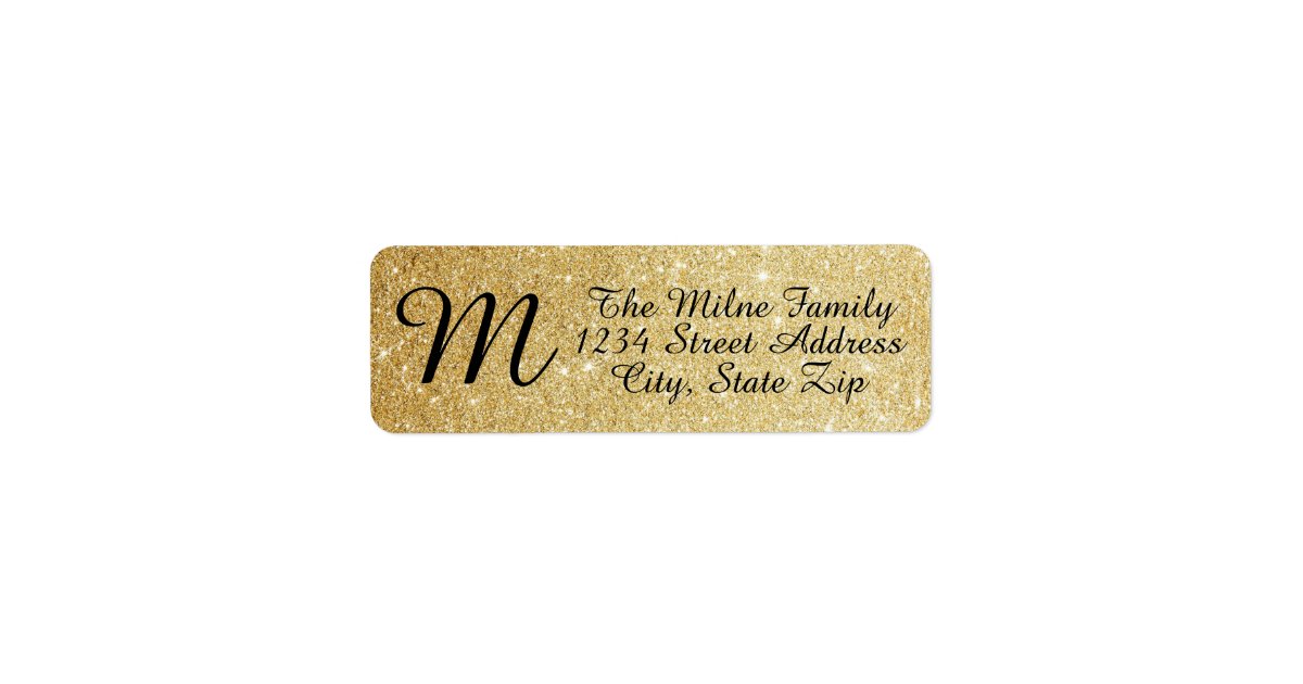 Gold Glitter Monogram - Return Address Labels | Zazzle