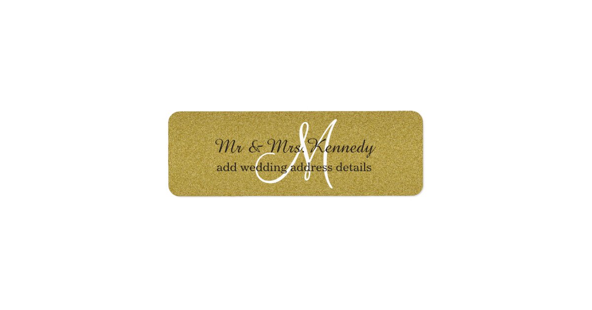 Gold Glitter Monogram Wedding Address Label | Zazzle