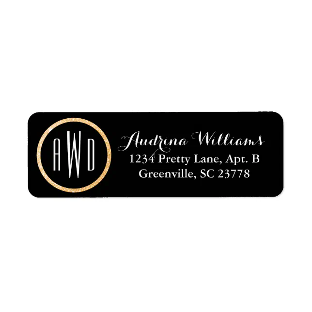 Gold Glitter Monogrammed Black Label | Zazzle
