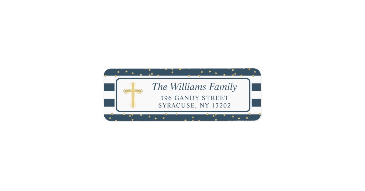 Gold Glitter Navy Blue Religious Return Address Label | Zazzle.com