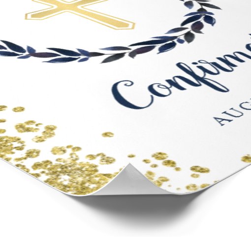 Gold Glitter Navy Blue Wreath Confirmation Welcome Poster | Zazzle