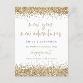 Gold Glitter New Year Adventures White Engagement Postcard | Zazzle