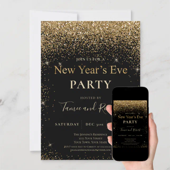 Gold Glitter New Year's Eve Party Invitation | Zazzle