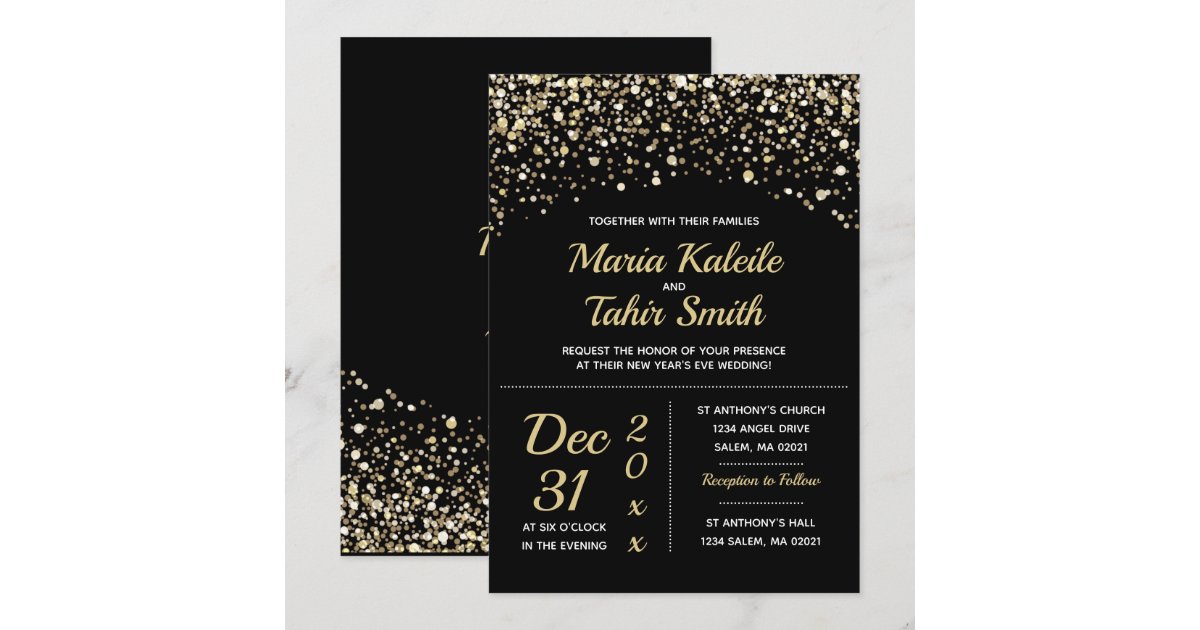 Gold Glitter New Year's Eve Wedding Invitation | Zazzle