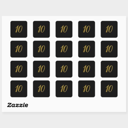 Gold Glitter Number 10 Square Sticker | Zazzle