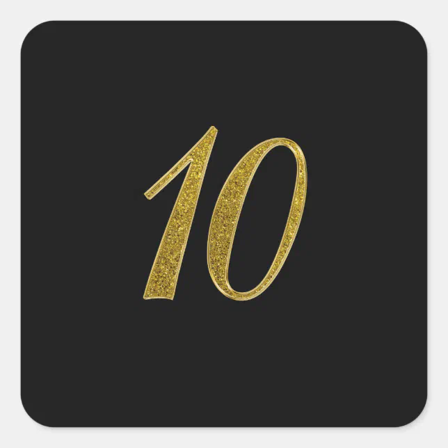 Gold Glitter Number 10 Square Sticker | Zazzle