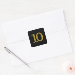 Gold Glitter Number 10 Wide Font Square Sticker | Zazzle