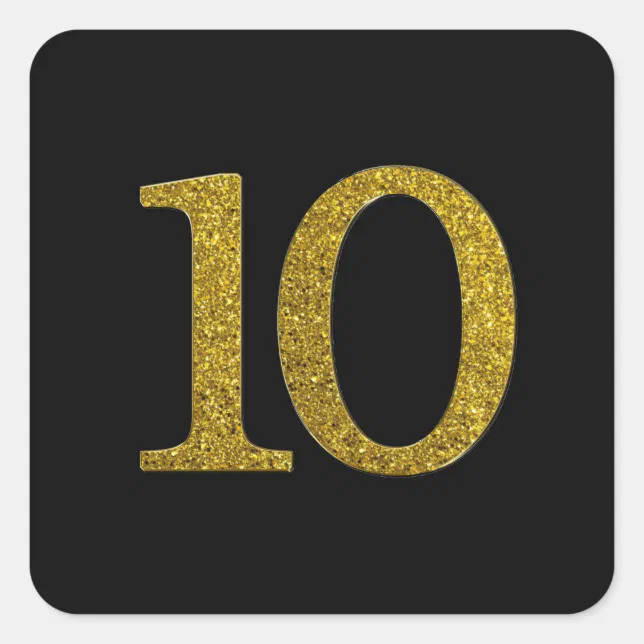 Gold Glitter Number 10 Wide Font Square Sticker | Zazzle