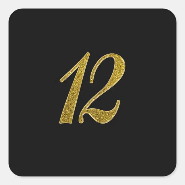 Gold Glitter Number 12 Square Sticker | Zazzle