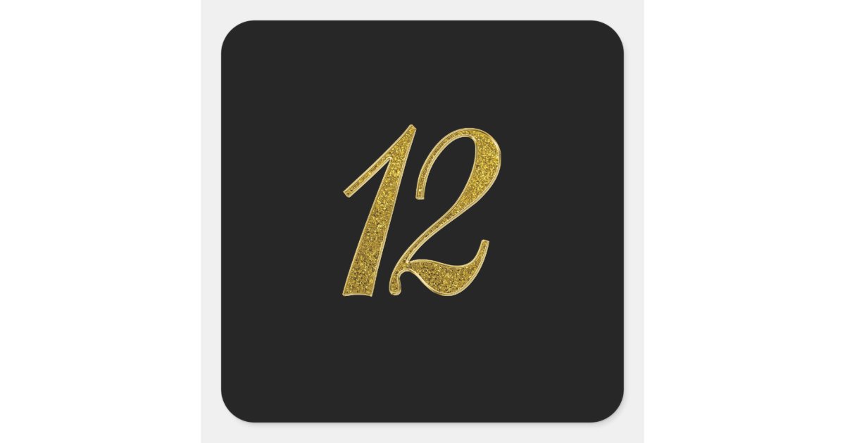 Gold Glitter Number 12 Square Sticker | Zazzle
