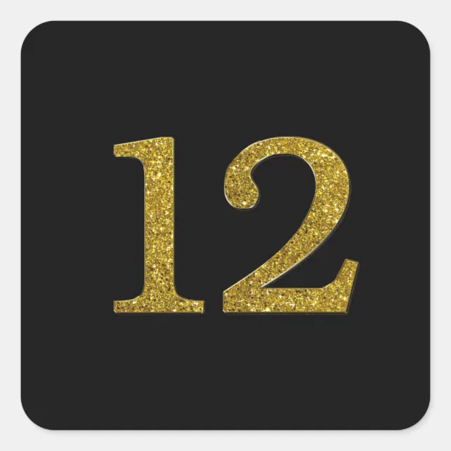 Gold Glitter Number 12 wide font Square Sticker | Zazzle