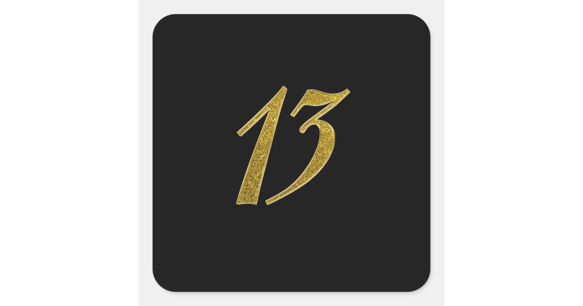 Gold Glitter Number 13 Square Sticker | Zazzle