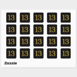 Gold Glitter Number 13 Wide Font Square Sticker | Zazzle