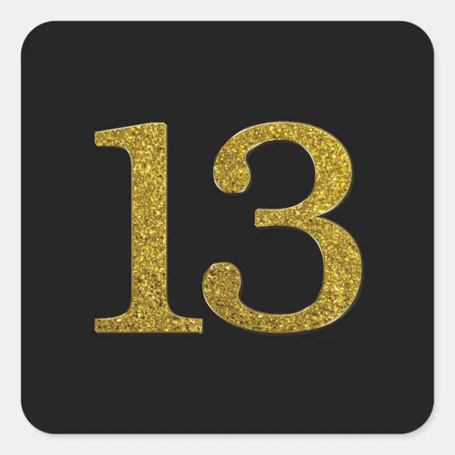 Gold Glitter Number 13 Wide Font Square Sticker | Zazzle