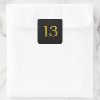 Gold Glitter Number 13 wide font Square Sticker | Zazzle
