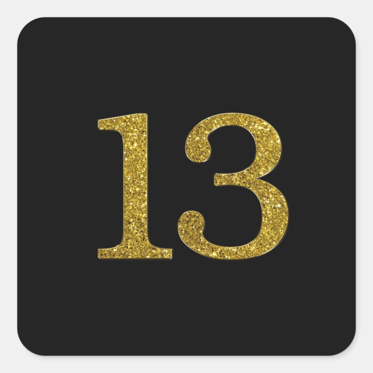 Gold Glitter Number 13 wide font Square Sticker | Zazzle