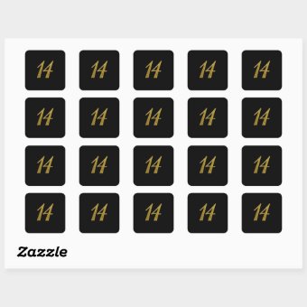 Gold Glitter Number 14 Square Sticker | Zazzle
