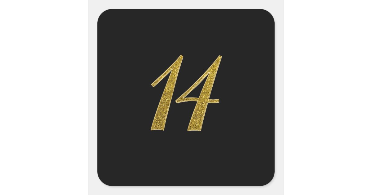 Gold Glitter Number 14 Square Sticker | Zazzle