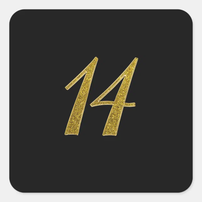 Gold Glitter Number 14 Square Sticker | Zazzle