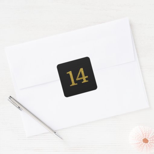 Gold Glitter Number 14 wide font Square Sticker | Zazzle