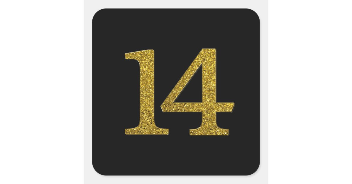 Gold Glitter Number 14 Wide Font Square Sticker | Zazzle