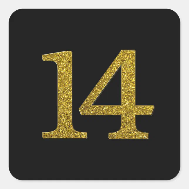 Gold Glitter Number 14 Wide Font Square Sticker | Zazzle