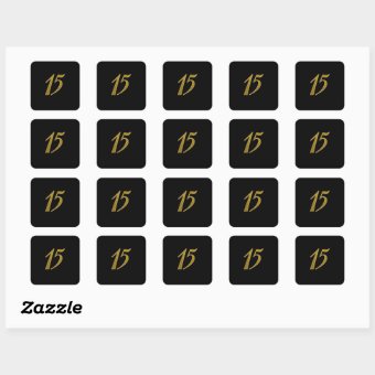 Gold Glitter Number 15 Square Sticker | Zazzle