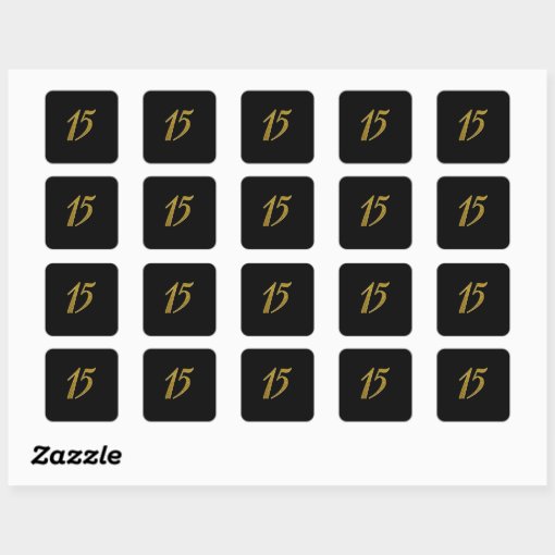 Gold Glitter Number 15 Square Sticker | Zazzle