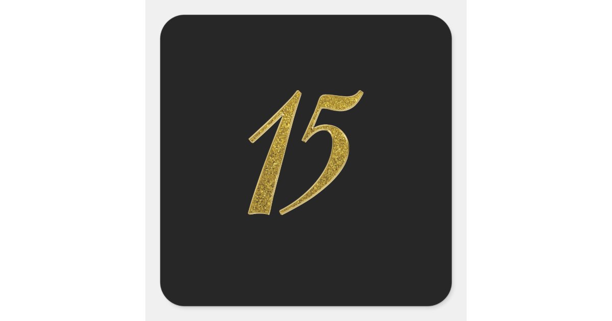 Gold Glitter Number 15 Square Sticker | Zazzle