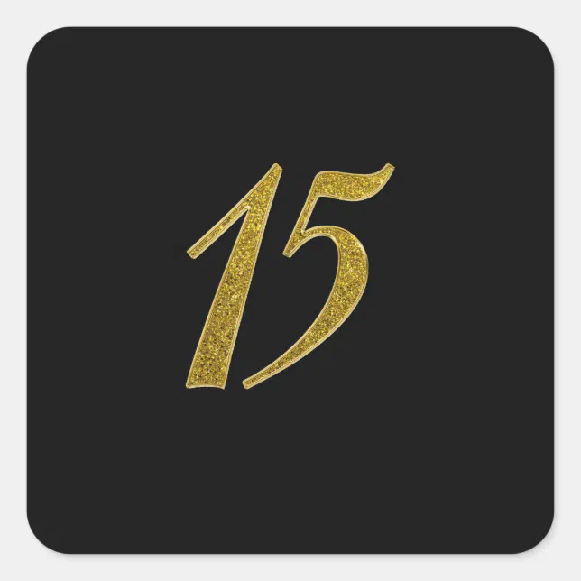 Gold Glitter Number 15 Square Sticker | Zazzle