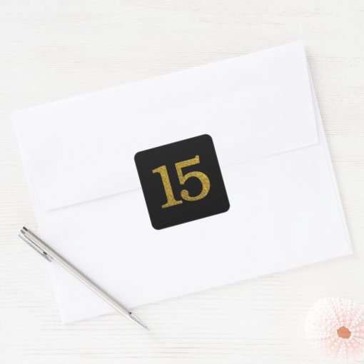 Gold Glitter Number 15 Wide Font Square Sticker | Zazzle