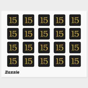 Gold Glitter Number 15 Wide Font Square Sticker | Zazzle