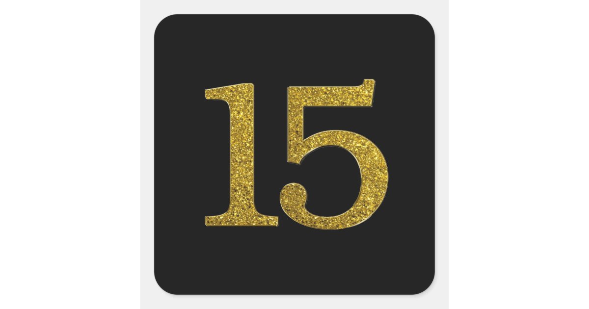 Gold Glitter Number 15 Wide Font Square Sticker | Zazzle