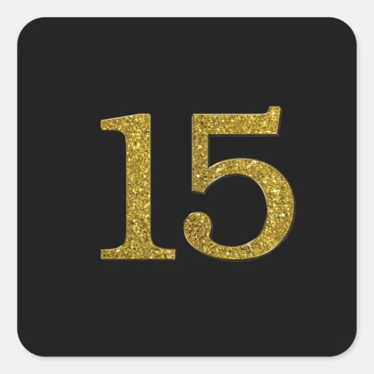 Gold Glitter Number 15 wide font Square Sticker | Zazzle.com