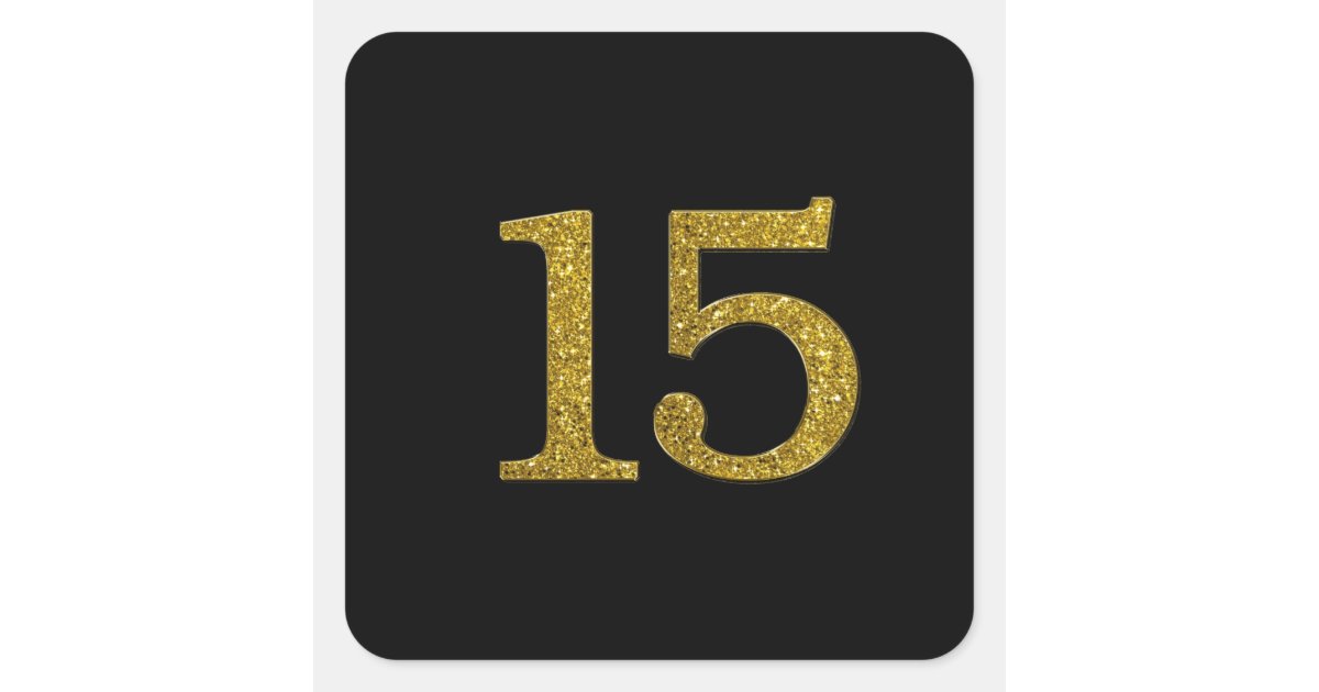 Gold Glitter Number 15 wide font Square Sticker | Zazzle