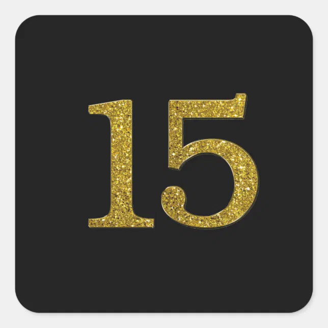 Gold Glitter Number 15 wide font Square Sticker | Zazzle