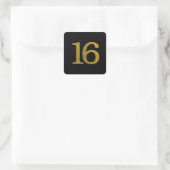 Gold Glitter Number 16 Wide Font Square Sticker | Zazzle