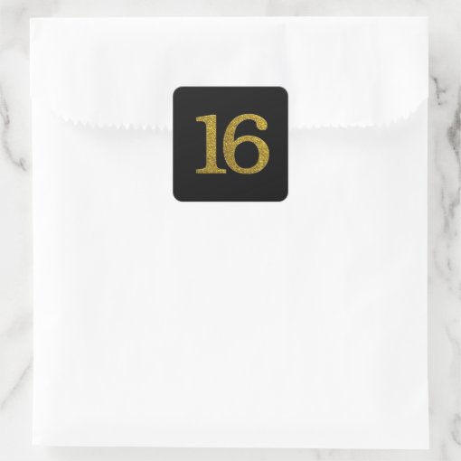 Gold Glitter Number 16 Wide Font Square Sticker | Zazzle