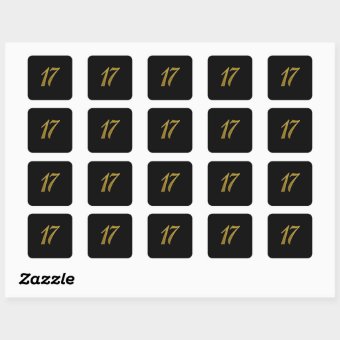 Gold Glitter Number 17 Square Sticker | Zazzle