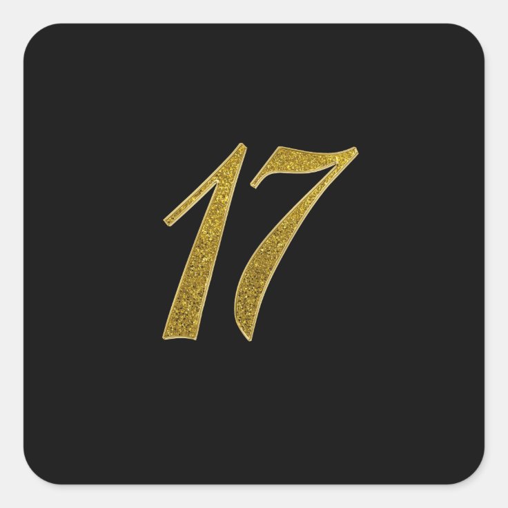 Gold Glitter Number 17 Square Sticker | Zazzle
