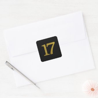 Gold Glitter Number 17 Wide Font Square Sticker | Zazzle