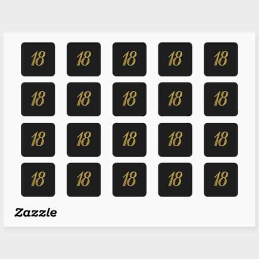 Gold Glitter Number 18 Square Sticker | Zazzle