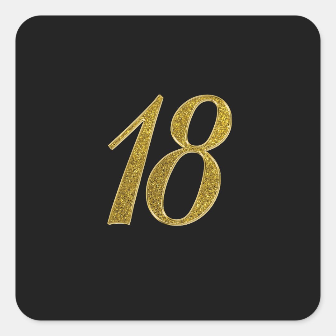 Gold Glitter Number 18 Square Sticker | Zazzle