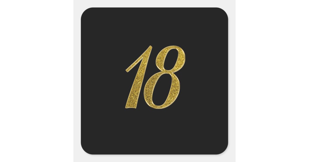 Gold Glitter Number 18 Square Sticker | Zazzle