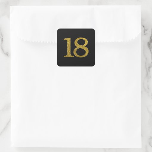 Gold Glitter Number 18 Wide Font Square Sticker | Zazzle