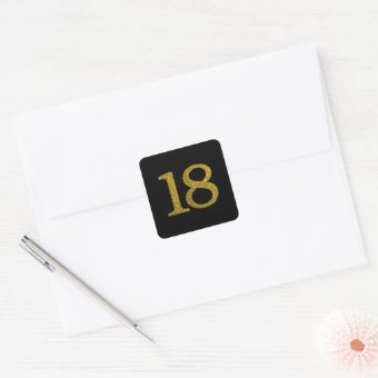 Gold Glitter Number 18 Wide Font Square Sticker | Zazzle