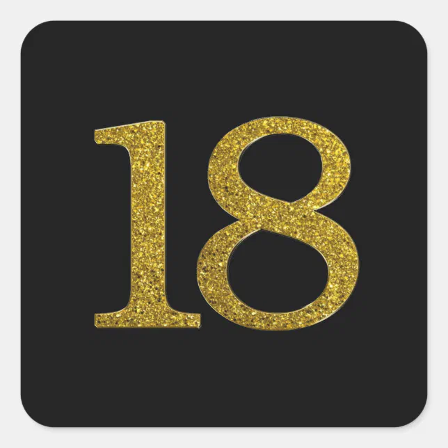 Gold Glitter Number 18 Wide Font Square Sticker | Zazzle