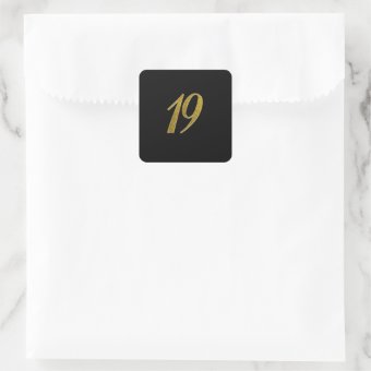 Gold Glitter Number 19 Square Sticker | Zazzle